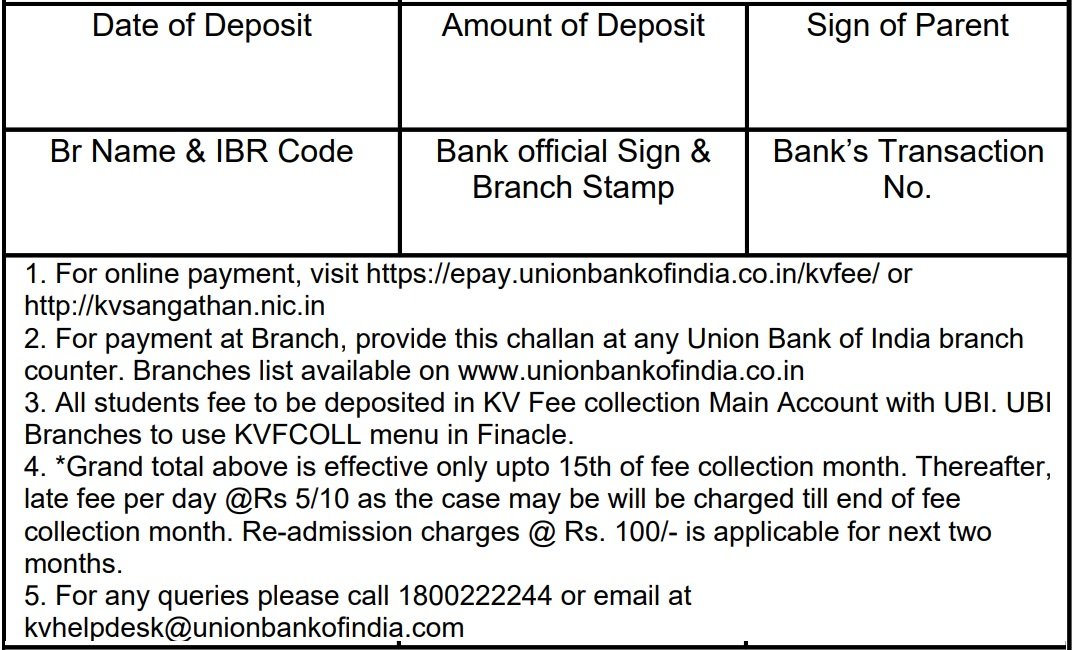 KVS Fee Receipt 2022-2023 | Kendriya Vidyalaya Fee Challan 2022-2023 ...